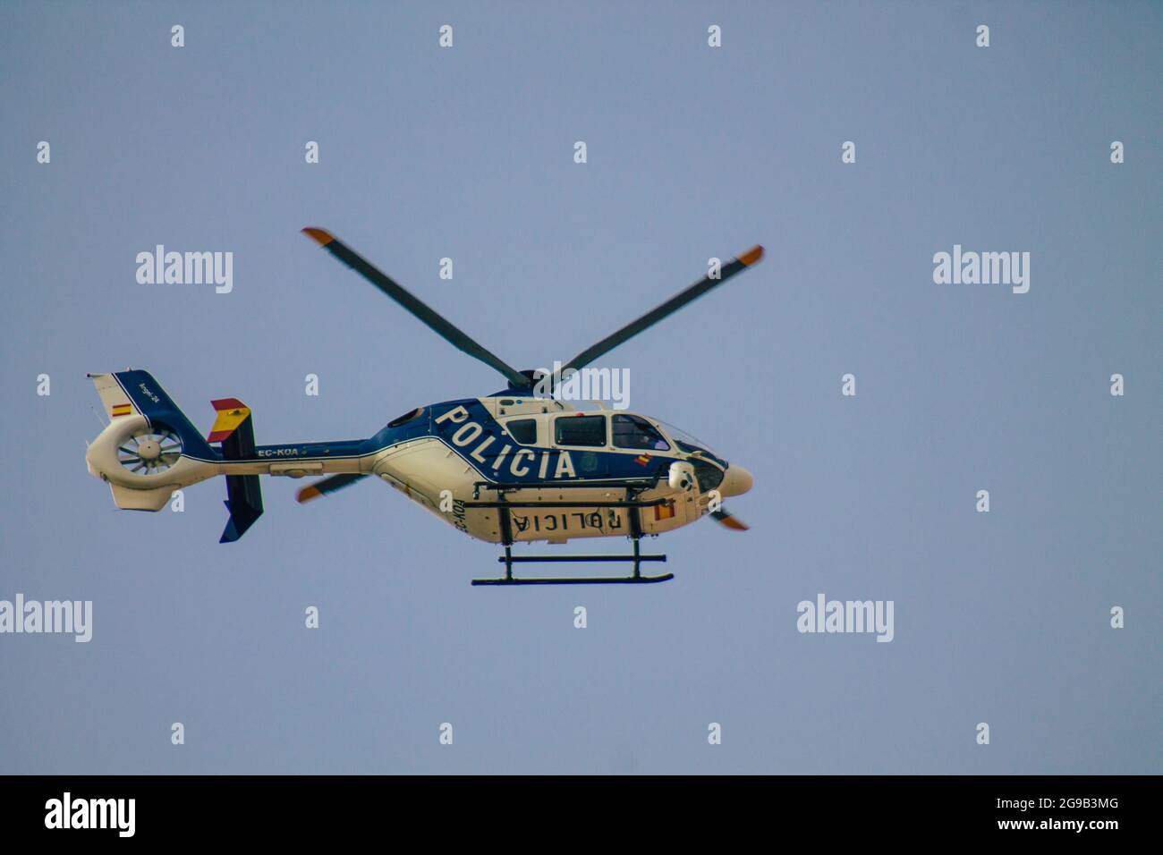 Seville Spain July 23, 2021 National police helicopter patrolling in ...