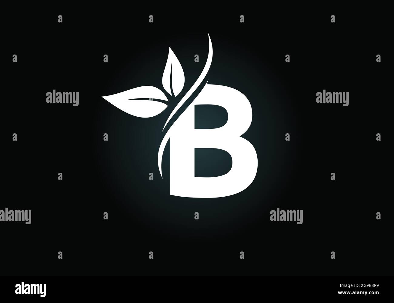 Initial B monogram alphabet with two leaves. Green, eco-friendly logo ...