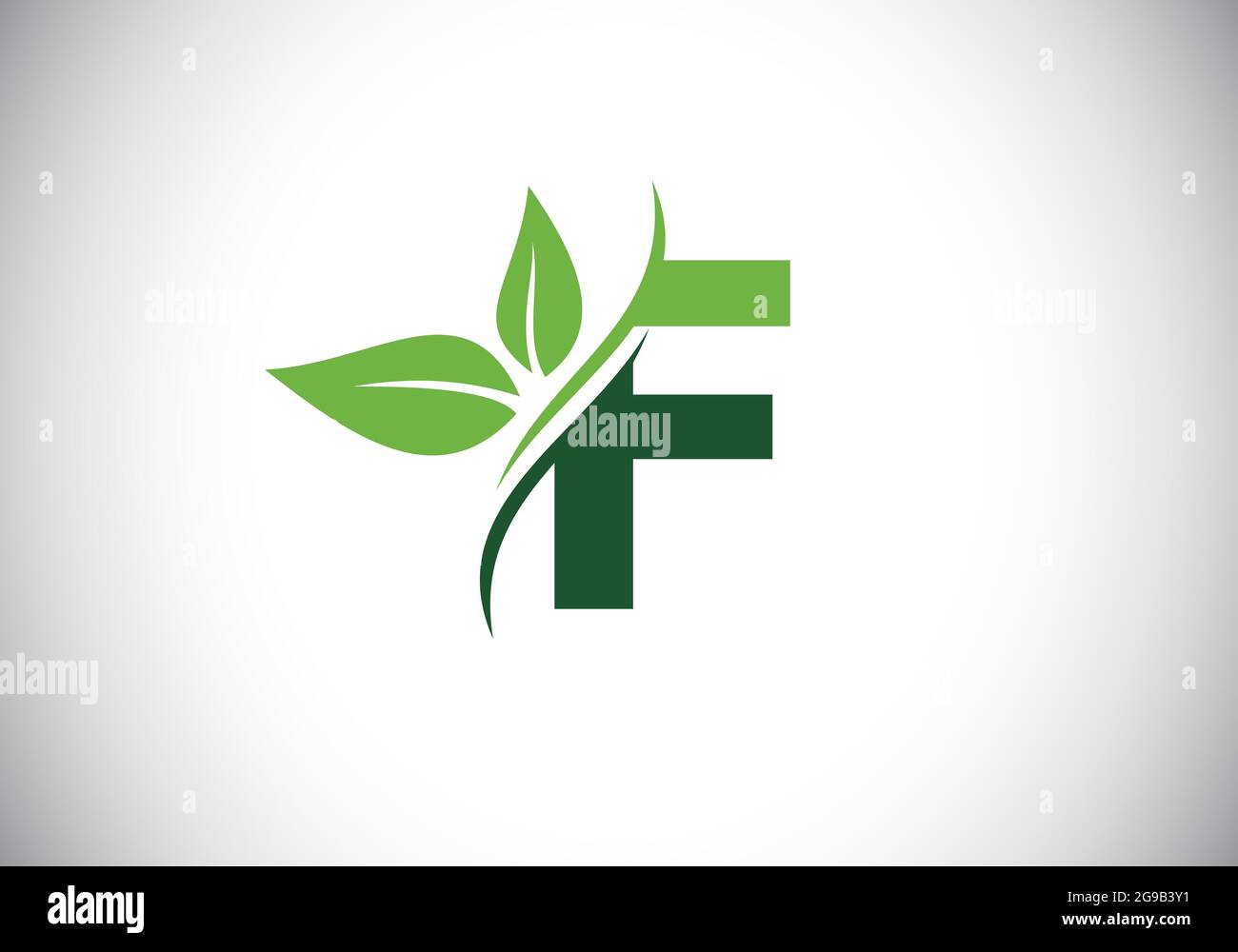 Initial F monogram alphabet with two leaves. Green, eco-friendly logo ...