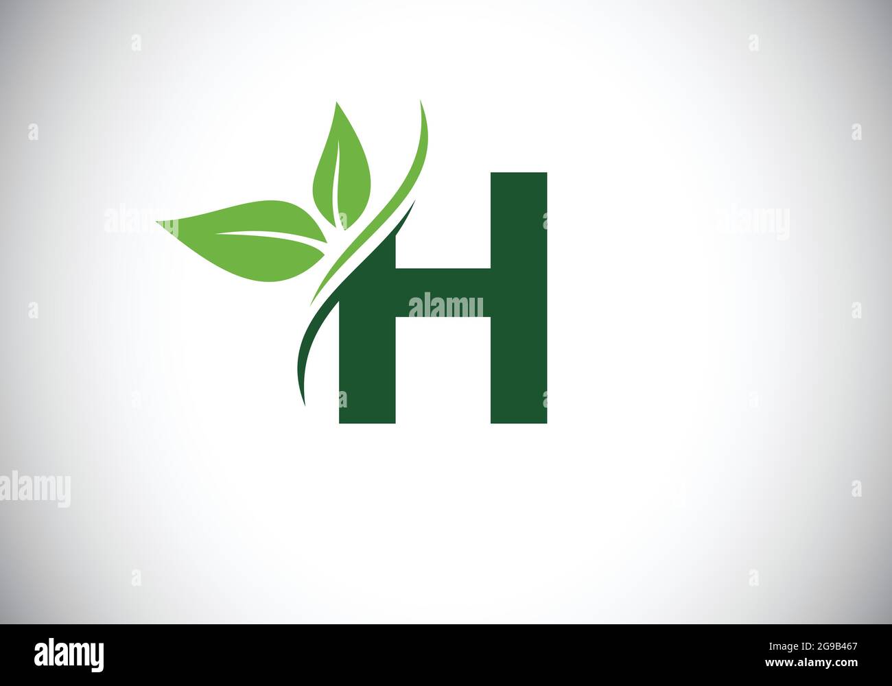 Initial H monogram alphabet with two leaves. Green, eco-friendly logo ...