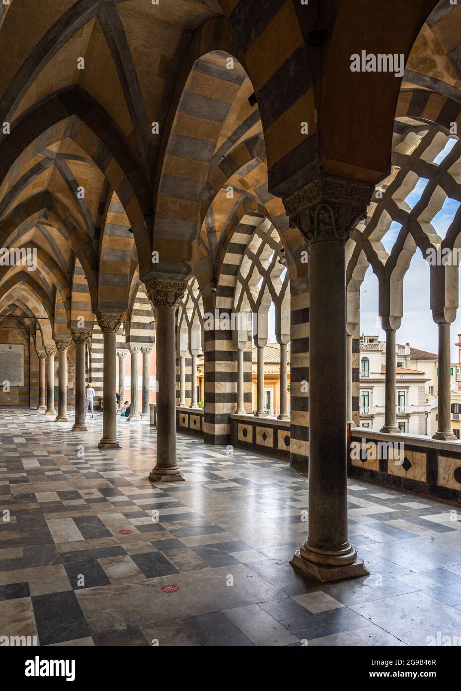 Scenic view of the external colonnade of Amalfi Cathedral (Cattedrale ...
