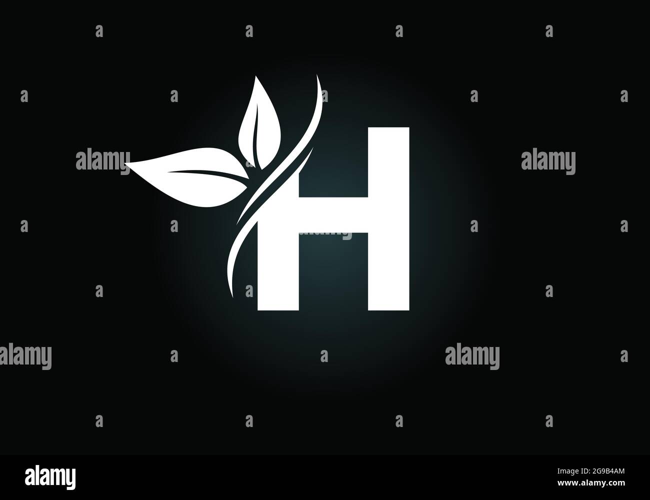 Initial H monogram alphabet with two leaves. Green, eco-friendly logo ...