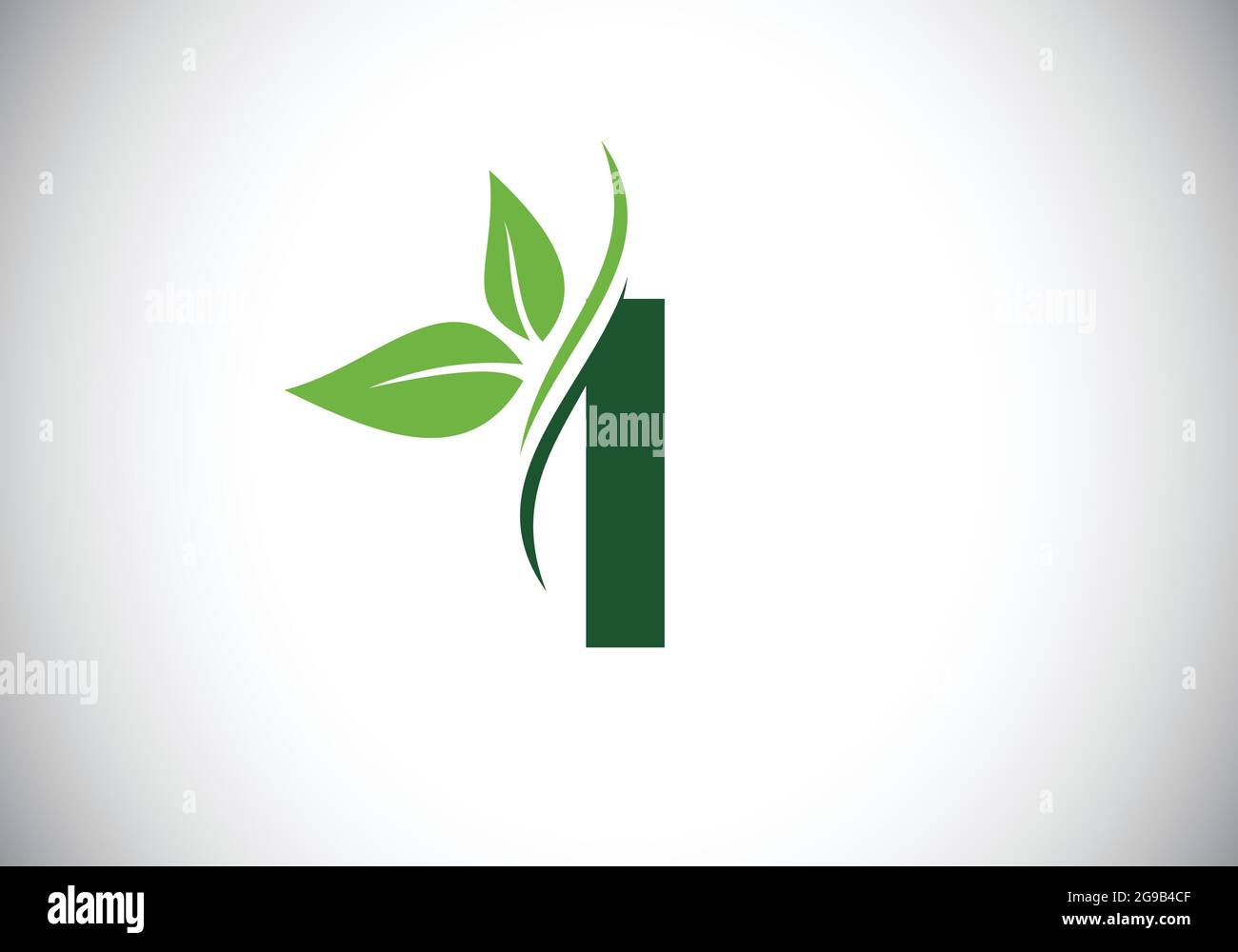 Initial I monogram alphabet with two leaves. Green, eco-friendly logo ...