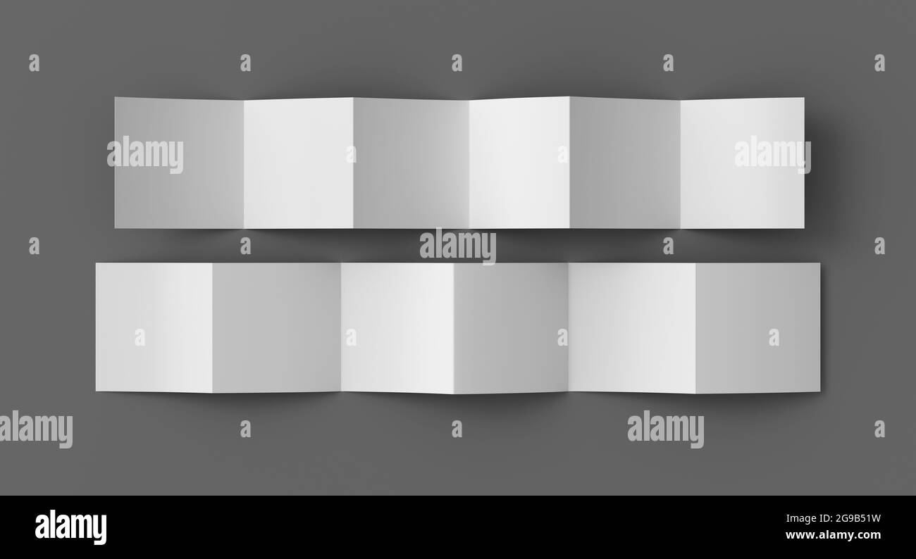 Square page zigzag or accordion fold brochure. Six panels, twelve pages ...