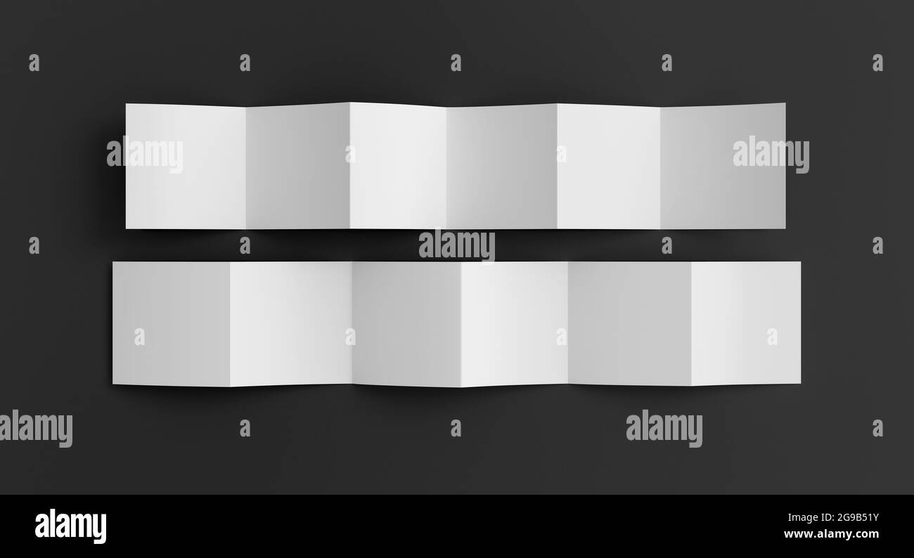 Square page zigzag or accordion fold brochure. Six panels, twelve pages ...
