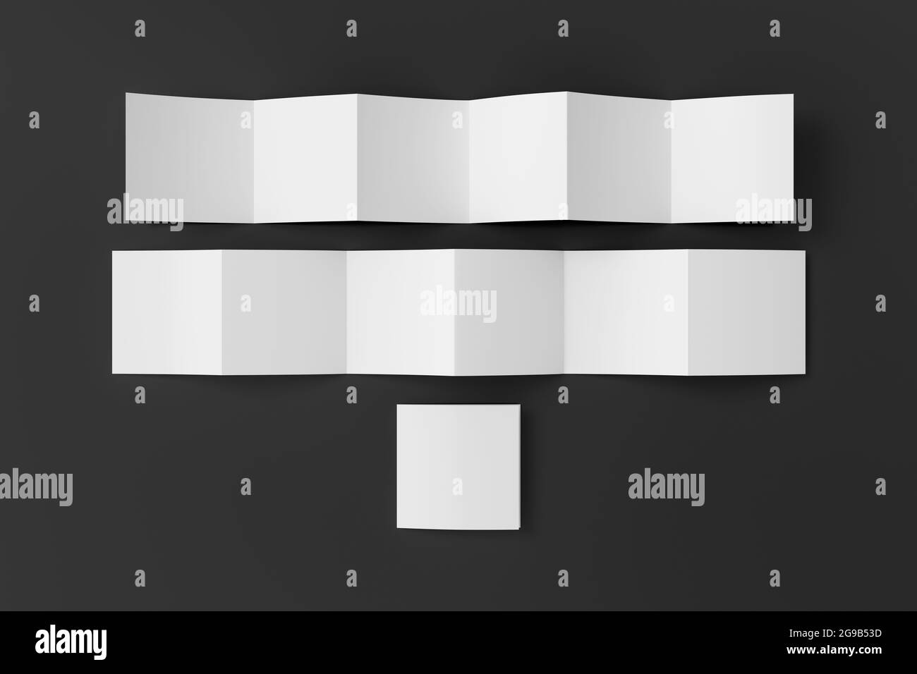 Square page zigzag or accordion fold brochure. Six panels, twelve pages ...