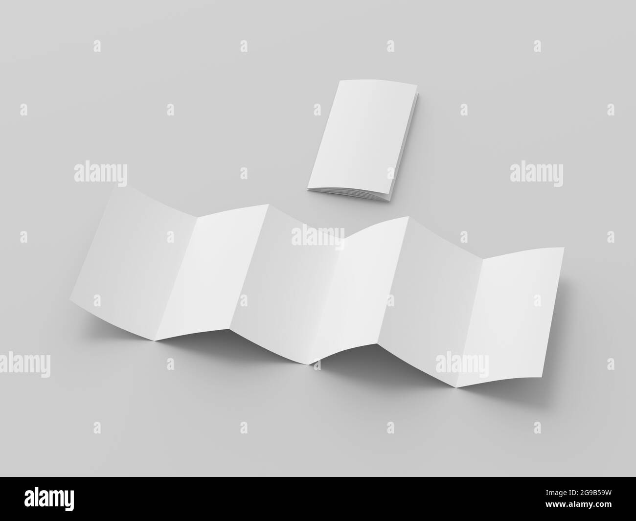 Vertical page zigzag or accordion fold brochure. Six panels, twelve ...