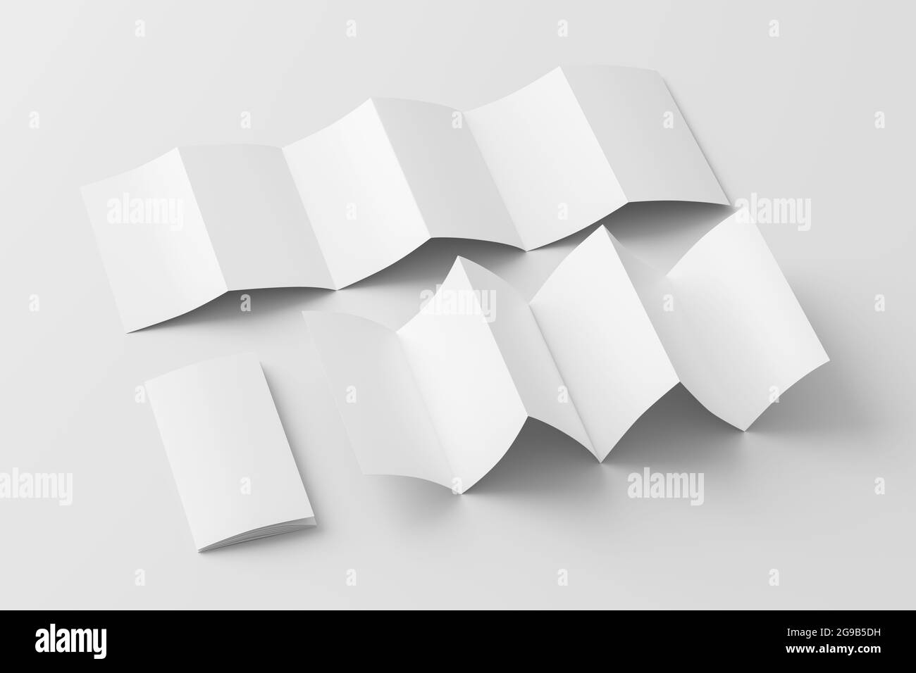 Vertical page zigzag or accordion fold brochure. Six panels, twelve ...
