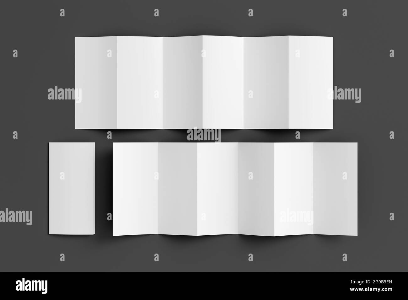 Vertical page zigzag or accordion fold brochure. Six panels, twelve ...