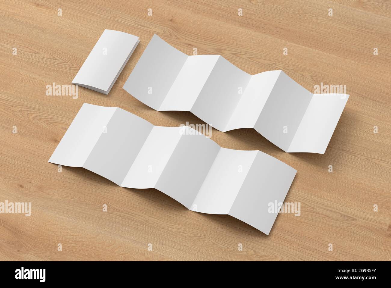 Vertical page zigzag or accordion fold brochure. Six panels, twelve ...