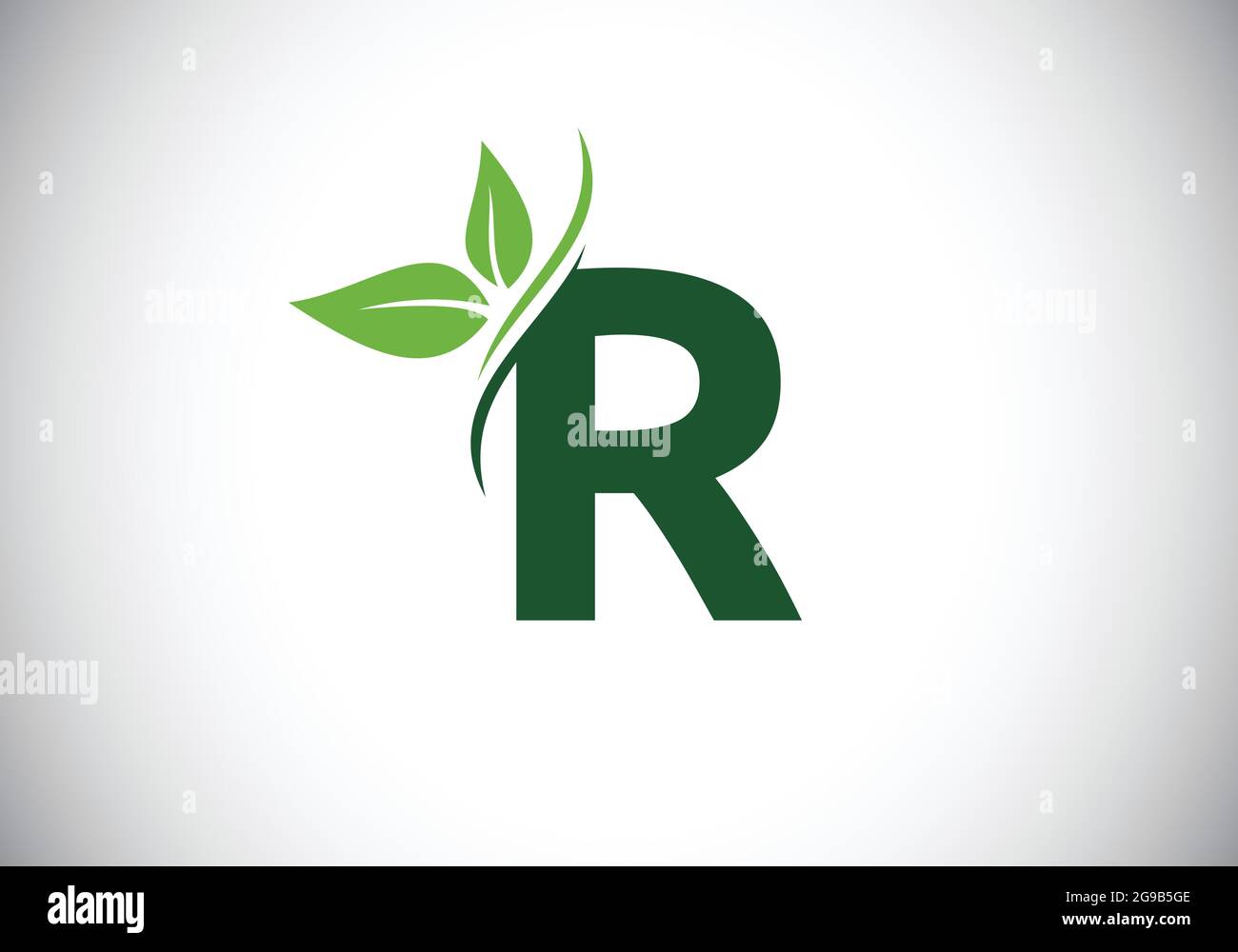 Initial R monogram alphabet with two leaves. Green, eco-friendly logo ...