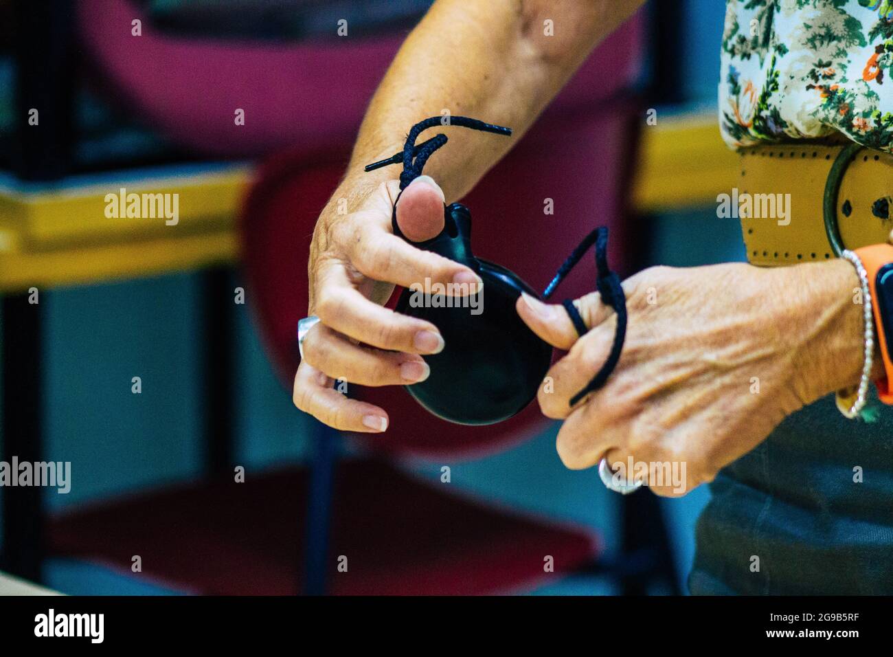 Seville Spain July 23, 2021 Closeup of the hands of castanets players ...
