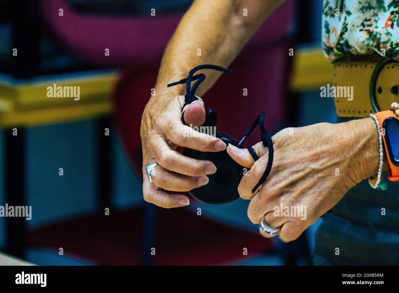 Seville Spain July 23, 2021 Closeup of the hands of castanets players ...