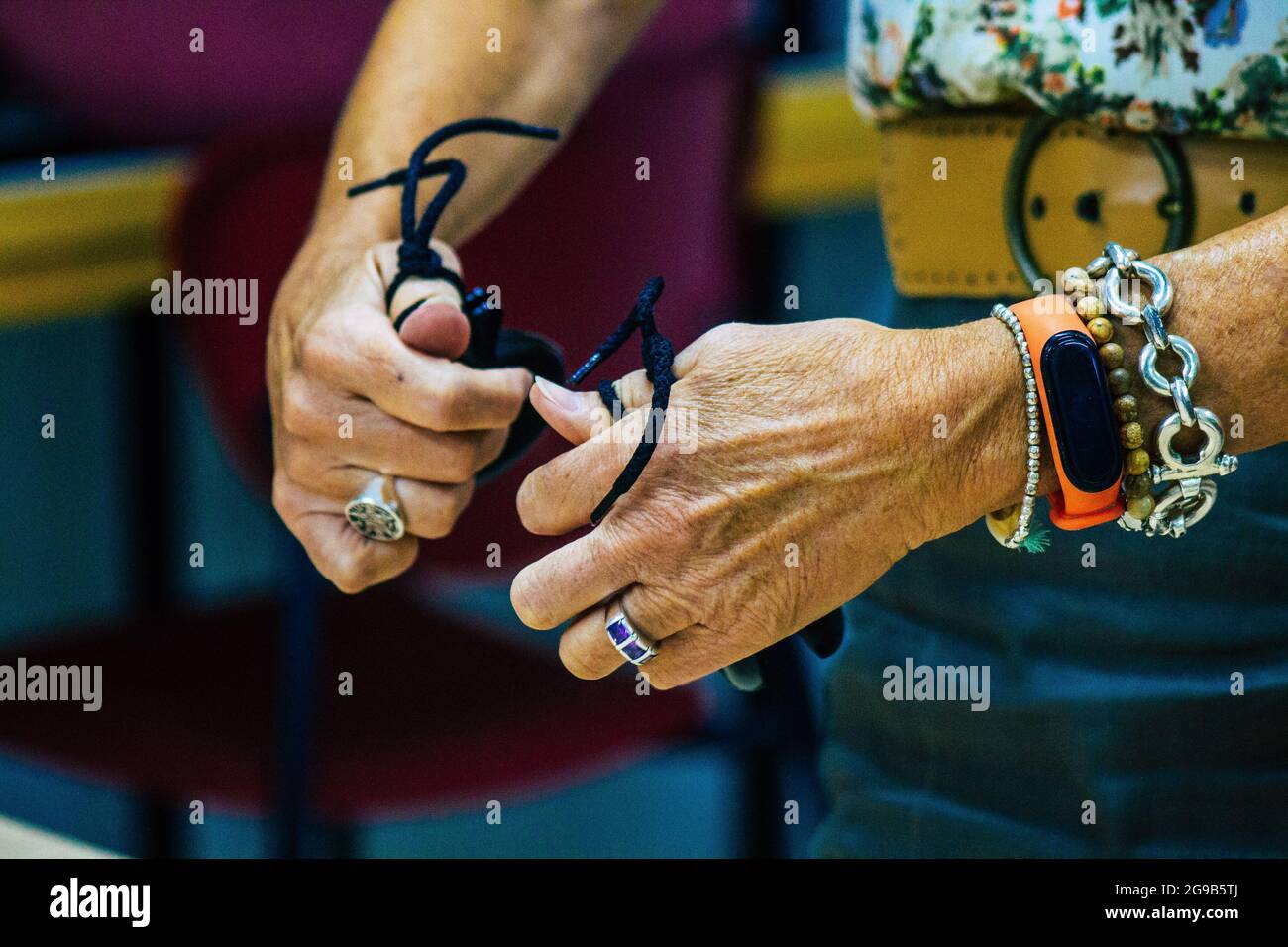 Seville Spain July 23, 2021 Closeup of the hands of castanets players ...