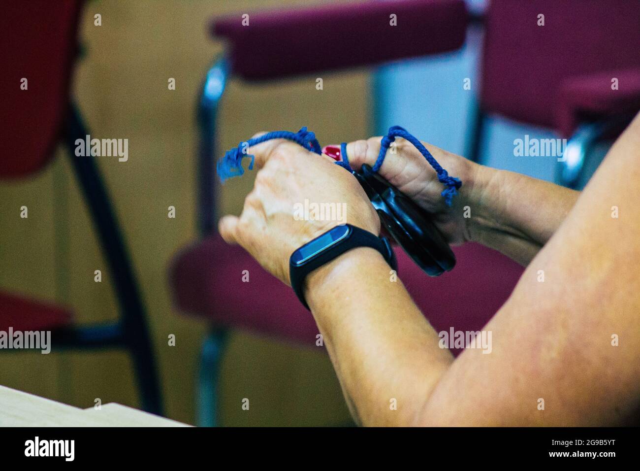 Seville Spain July 23, 2021 Closeup of the hands of castanets players ...