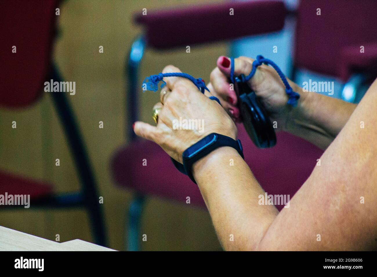 Seville Spain July 23, 2021 Closeup of the hands of castanets players ...
