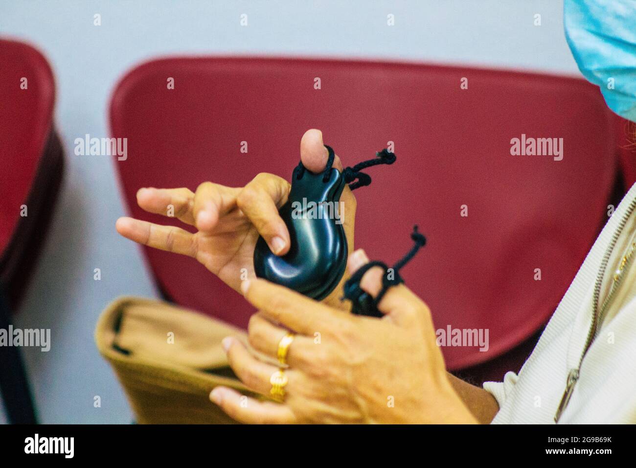 Seville Spain July 23, 2021 Closeup of the hands of castanets players ...