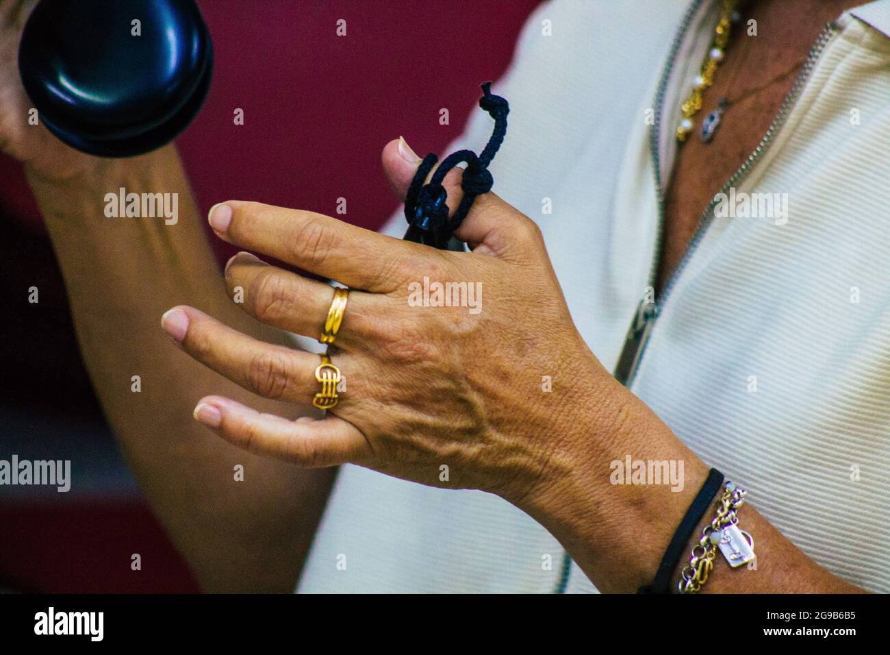 Seville Spain July 23, 2021 Closeup of the hands of castanets players ...
