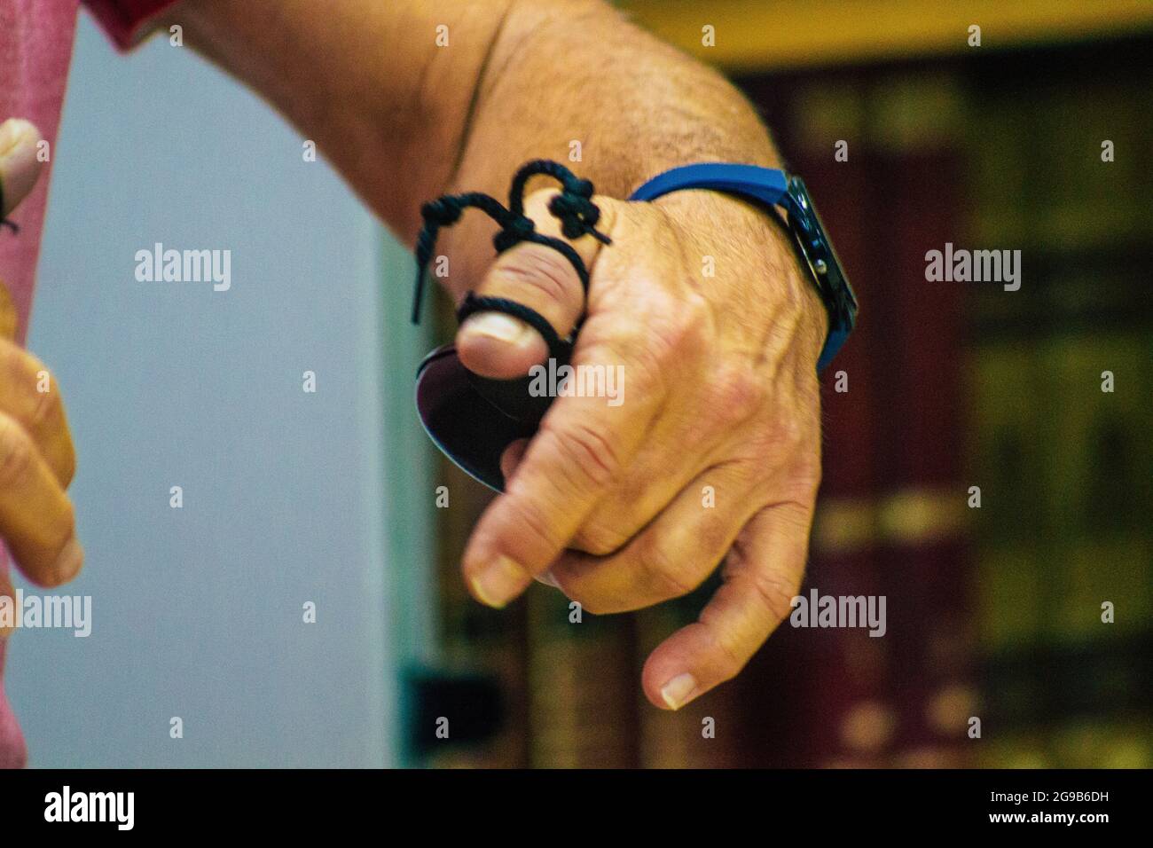 Seville Spain July 23, 2021 Closeup of the hands of castanets players ...