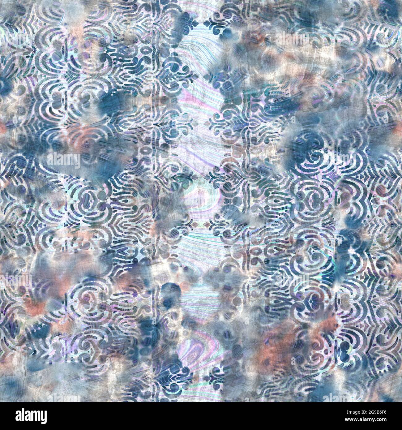 Seamless highly textured intricate and ornate pattern in navy blue ...