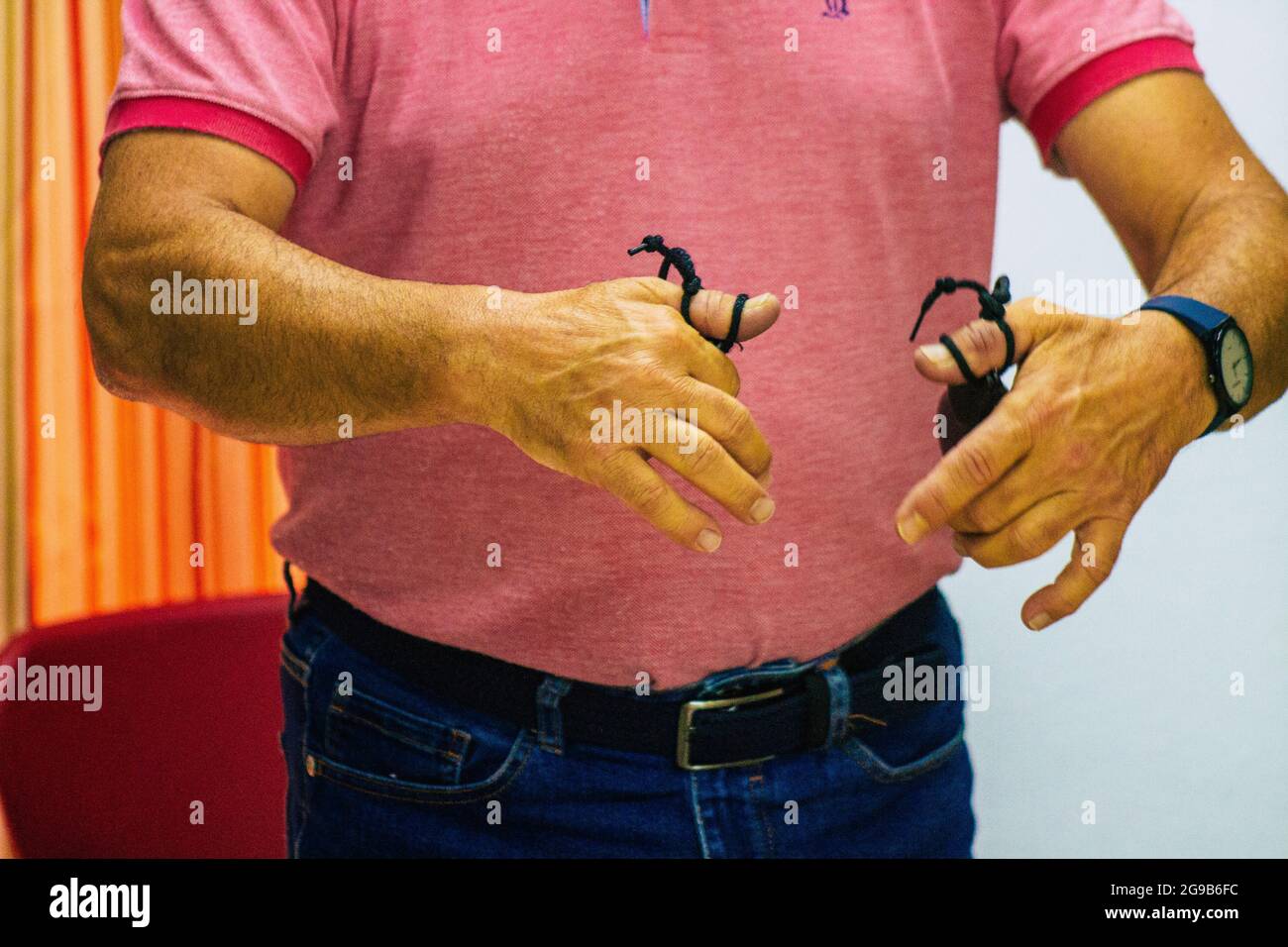 Seville Spain July 23, 2021 Closeup of the hands of castanets players ...