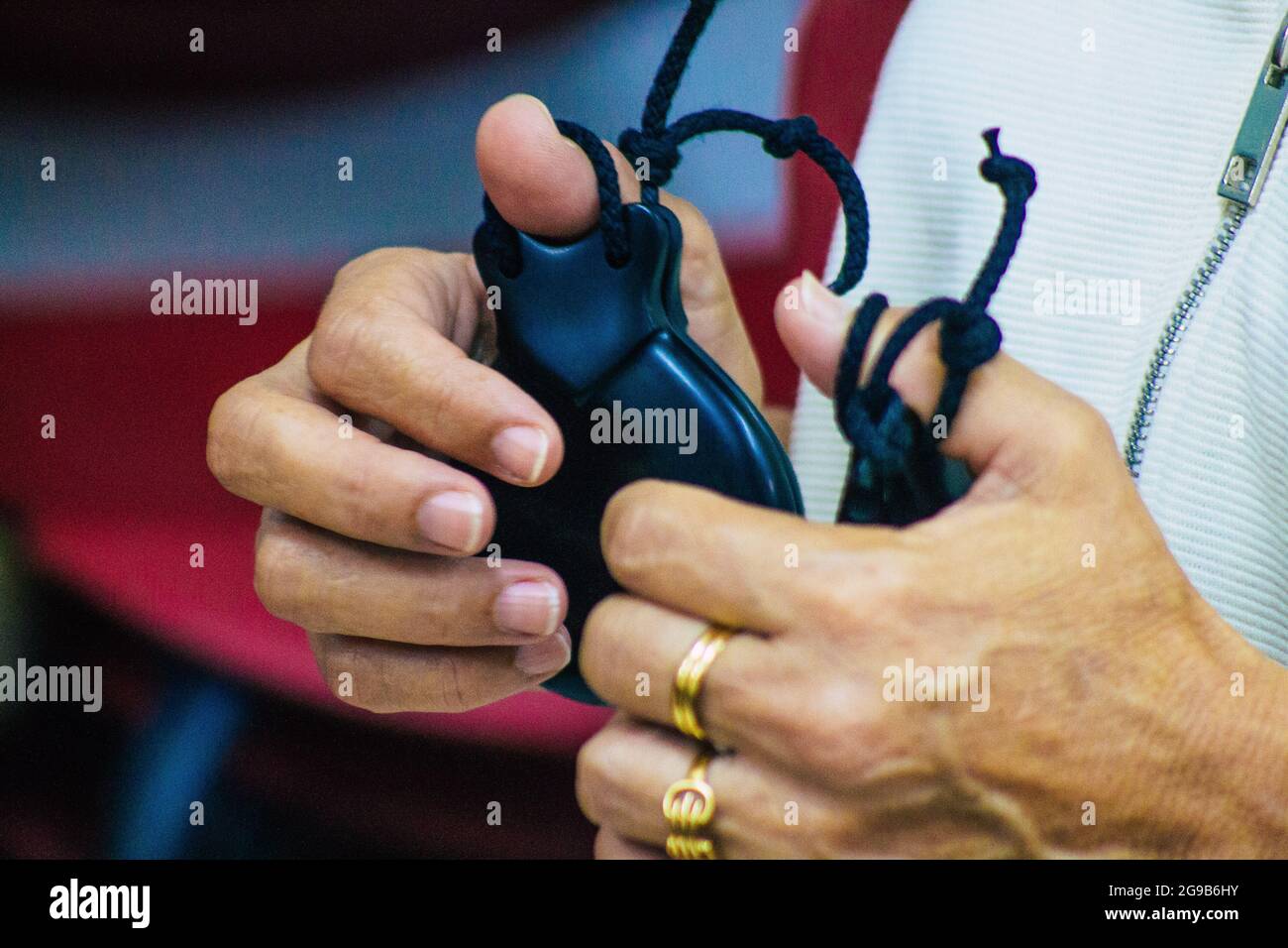 Seville Spain July 23, 2021 Closeup of the hands of castanets players ...