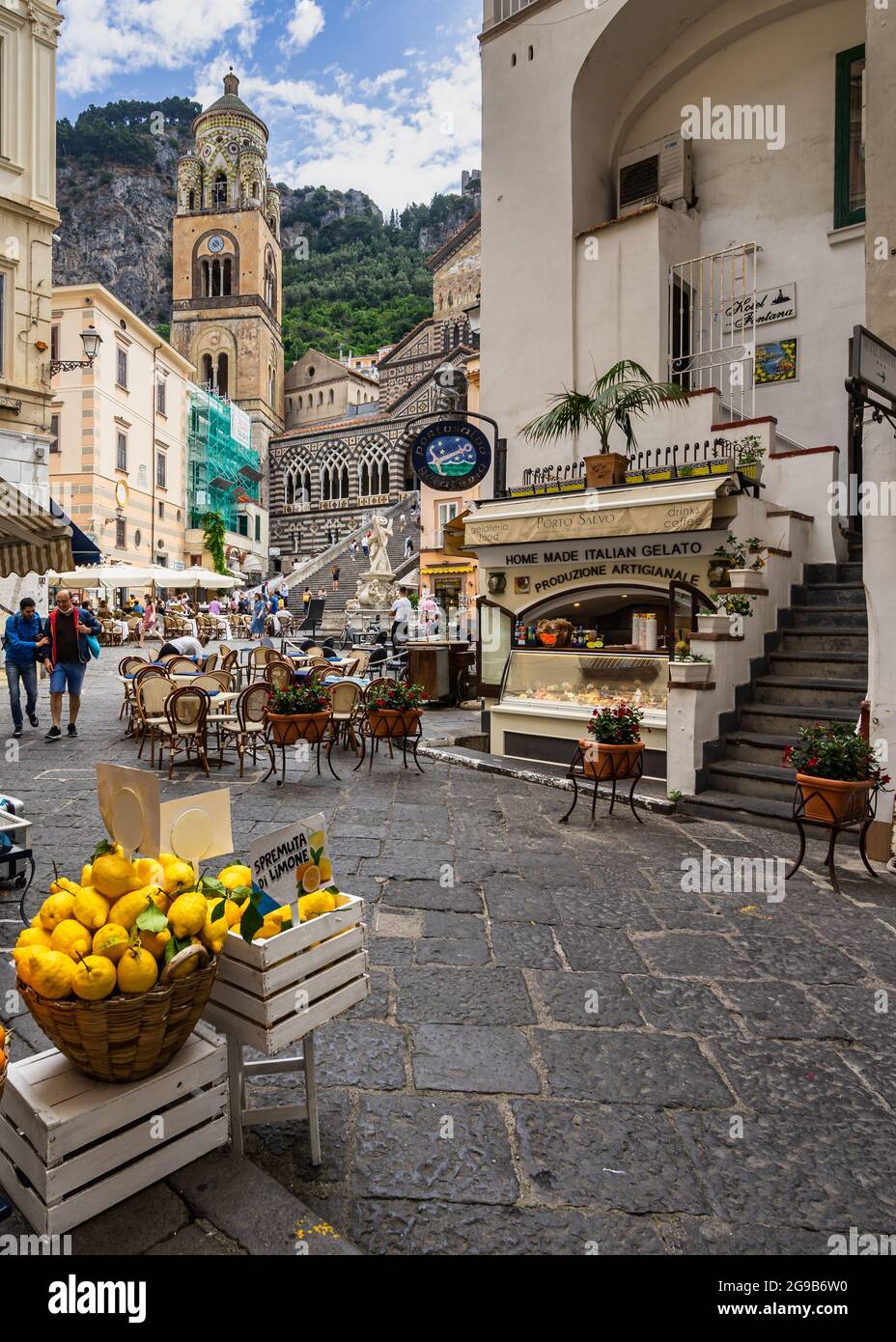 Amalfi, Italy, June 2021 – View of the charming Amalfi main square with ...