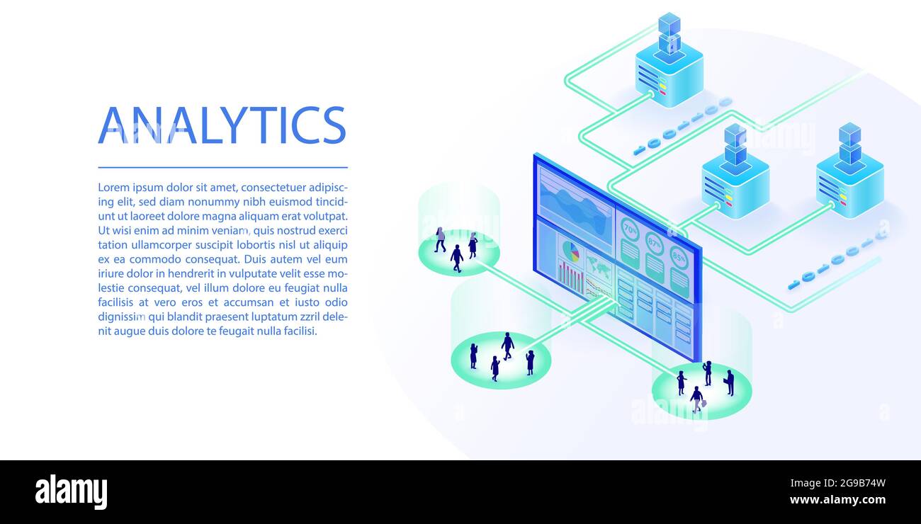 Data analysis and analytics concept as a web banner. Isometric 3d ...