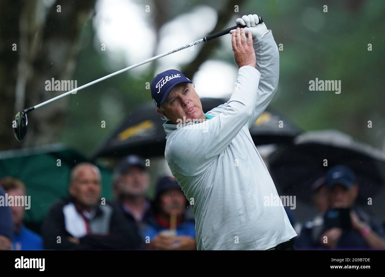 Wales' Stephen Dodd on the 14th during day four of the Senior Open, at ...