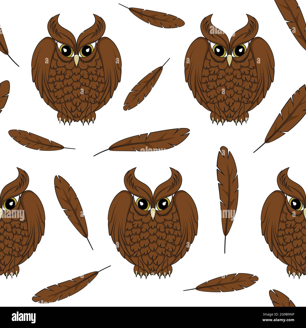 Vector seamless pattern with owls and feathers Stock Vector Image & Art ...