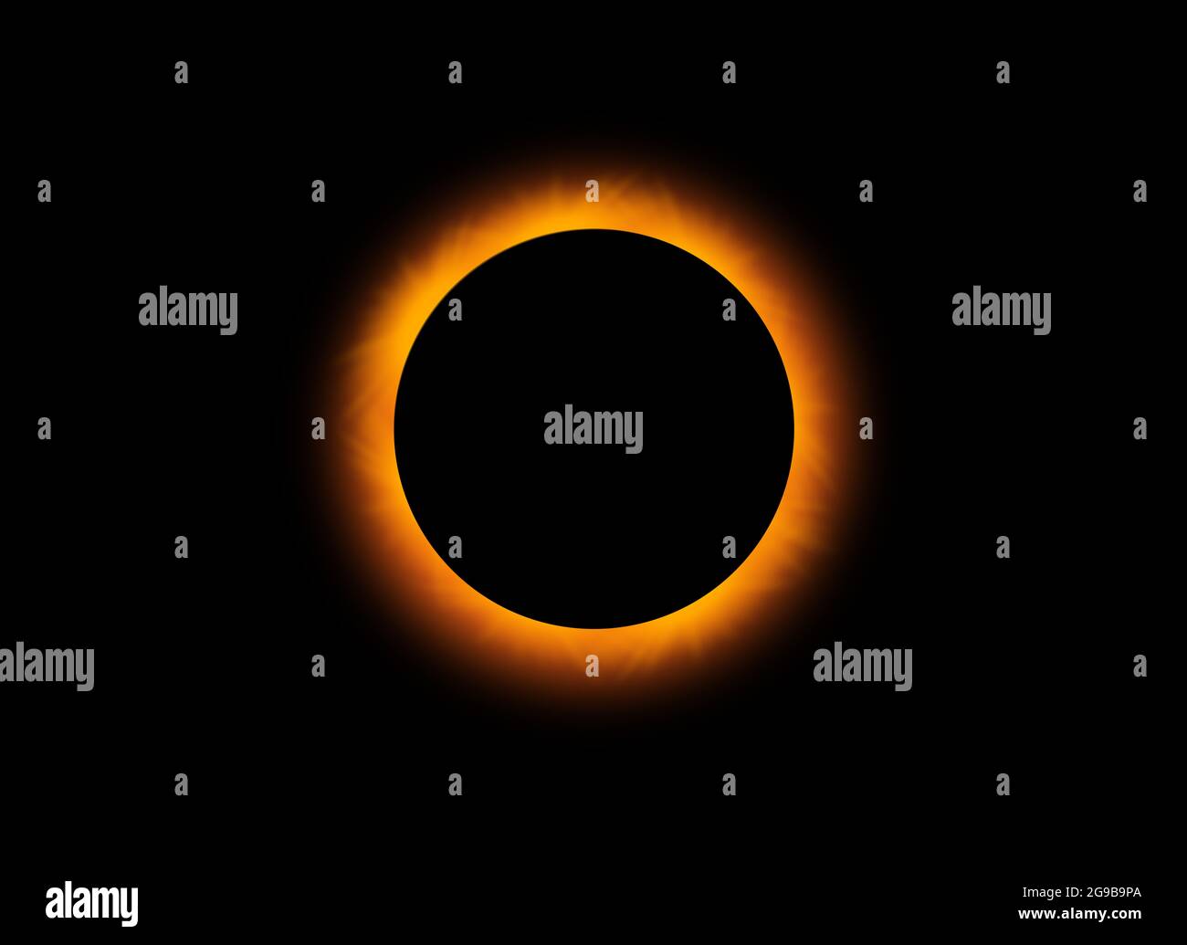 Solar Eclipse phenomenon. Total Eclipse Orange sunshine Around The Full Black Moon. Solar ...