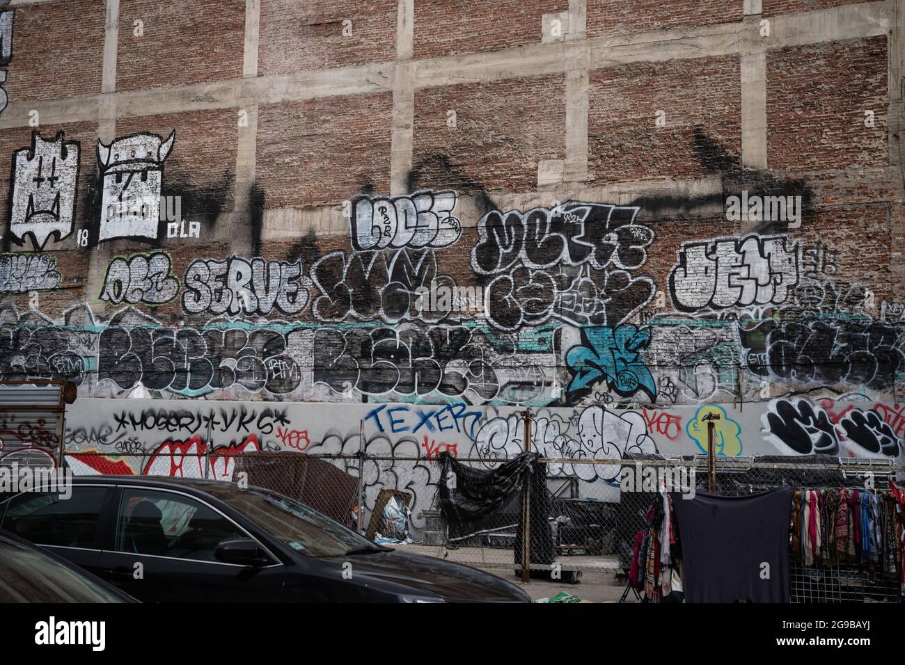 Graffiti covers a wall in Lower Manhattan, New York City Stock Photo ...