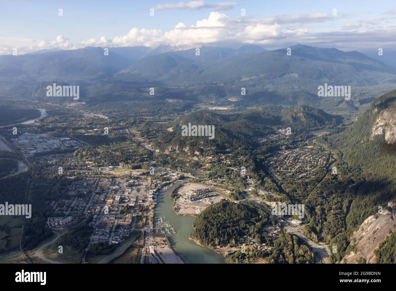 Aerial View from Airplane of a small touristic town, Squamish Stock ...