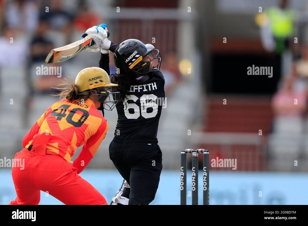 Cordelia Griffith of Manchester Originals launches the ball high and is ...