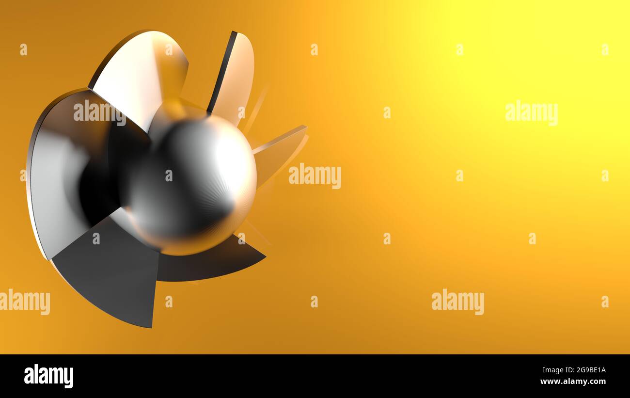 Chromed propeller on golden yellow clean background - 3D rendering ...