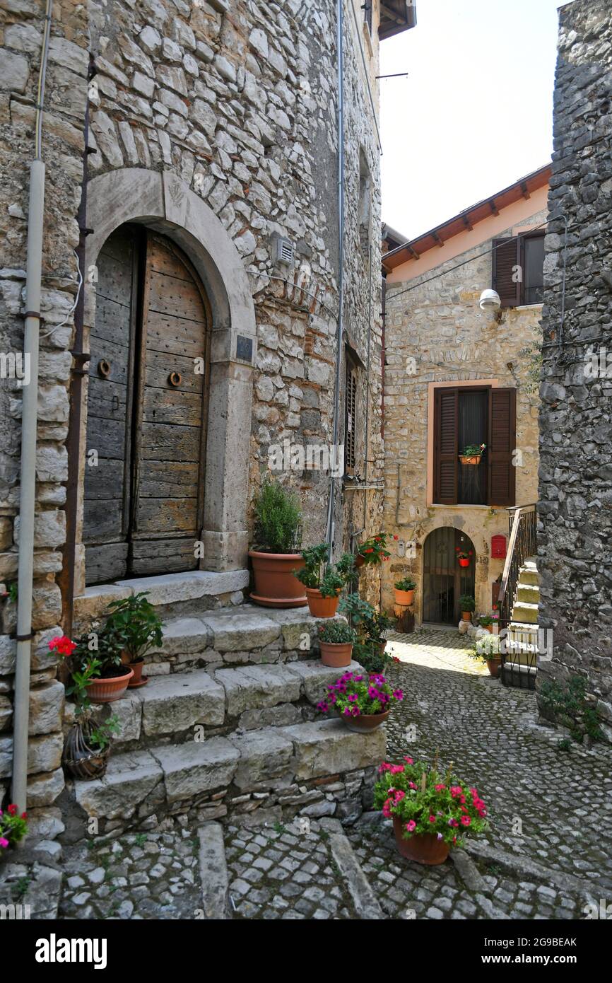 Maenza, Italy, July 24, 2021. A street in the historic center of a ...