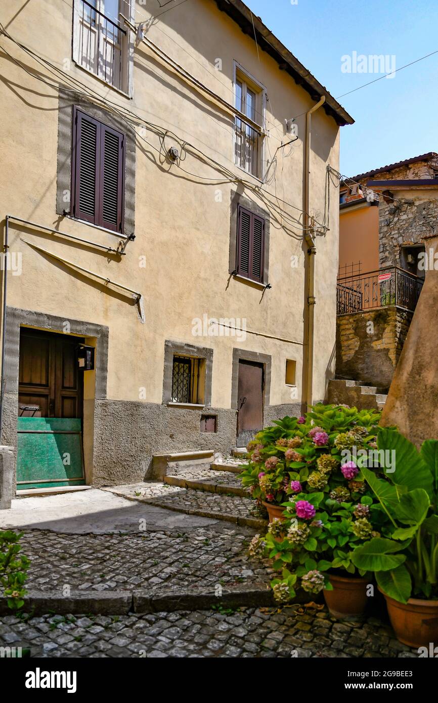 Maenza, Italy, July 24, 2021. A street in the historic center of a ...