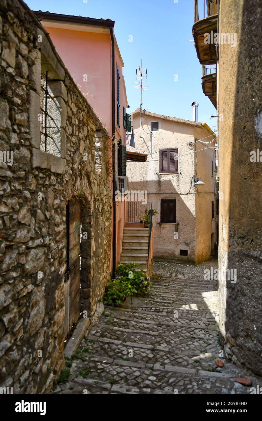 Maenza, Italy, July 24, 2021. A street in the historic center of a ...