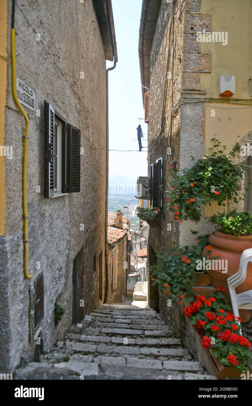 Maenza, Italy, July 24, 2021. A street in the historic center of a ...