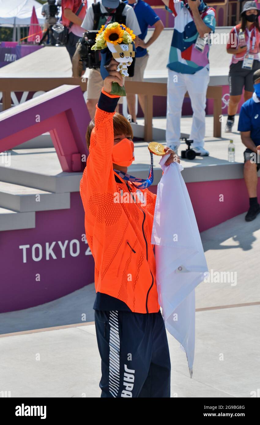 Tokyo, Japan. 25th July, 2021. Gold medalist Japan's Yuto Horigome ...