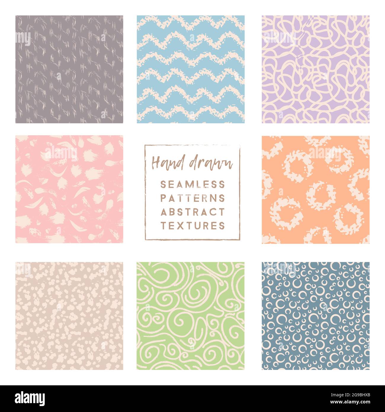 Delicate pastel color seamless patterns collection with naive hand ...