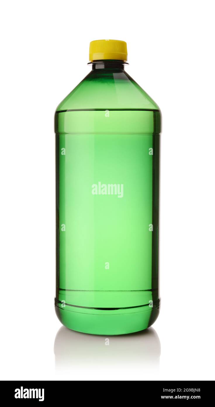 Full green plastic solvent bottle isolated on white Stock Photo - Alamy