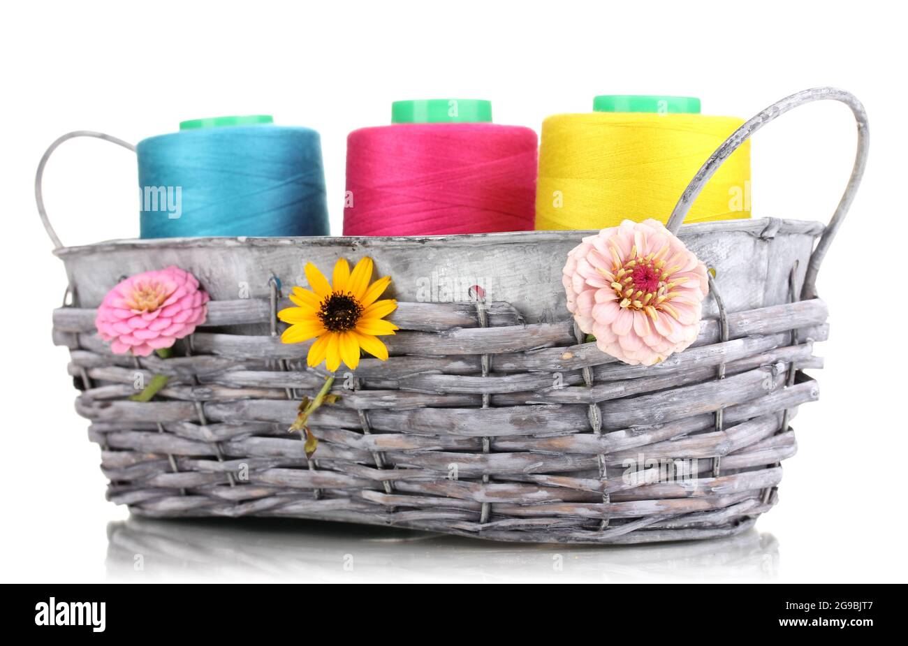 Bright threads in basket isolated on white Stock Photo - Alamy