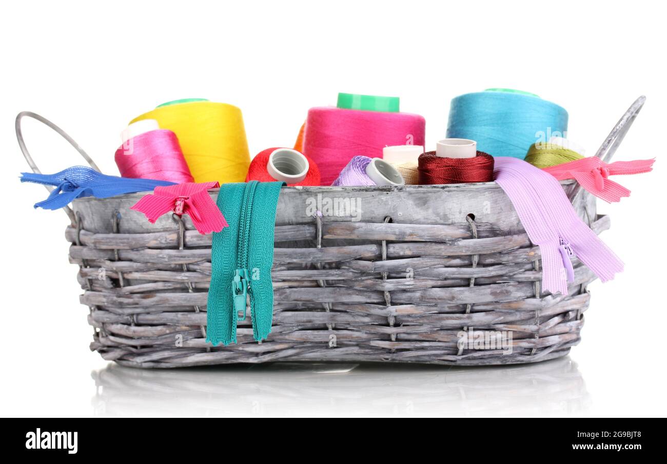 Bright threads in basket isolated on white Stock Photo - Alamy