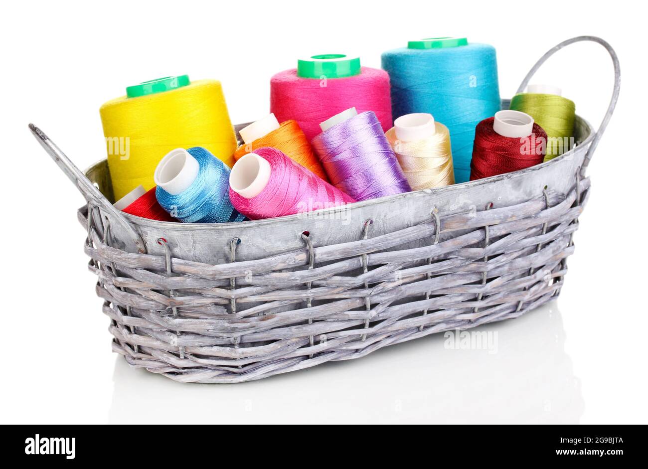 Bright threads in basket isolated on white Stock Photo - Alamy