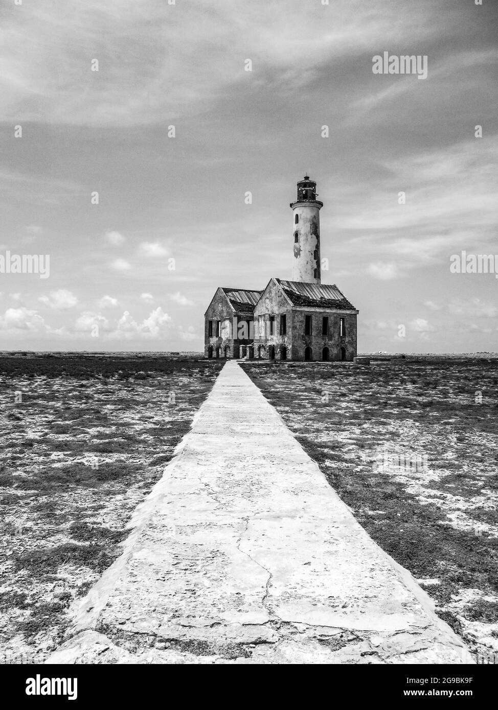 A beautiful greyscale view of the pathway that leads to the abandoned ...