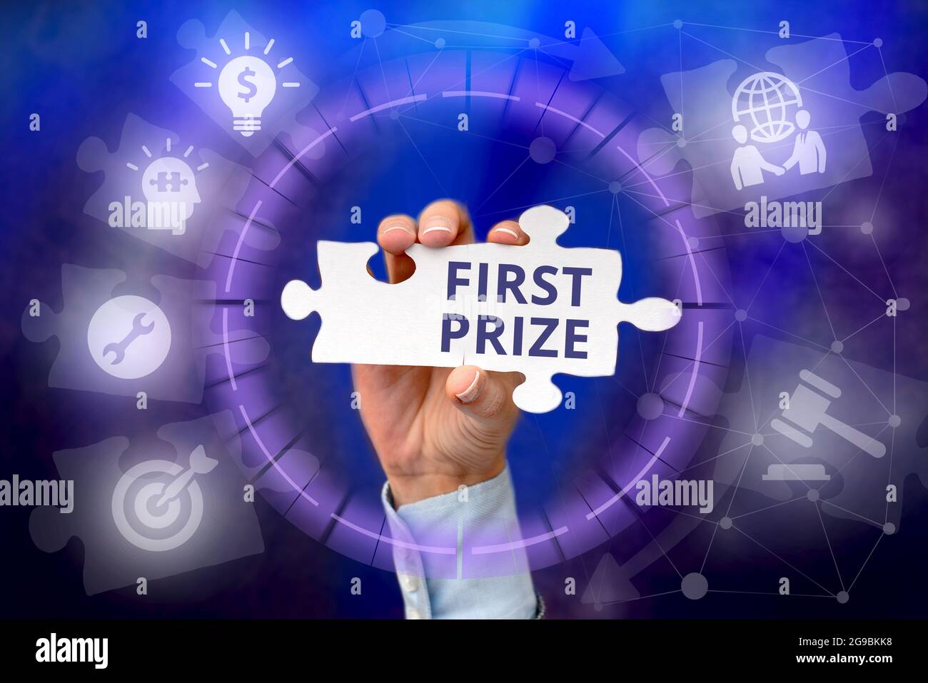 Text showing inspiration First Prize. Word Written on most coveted ...