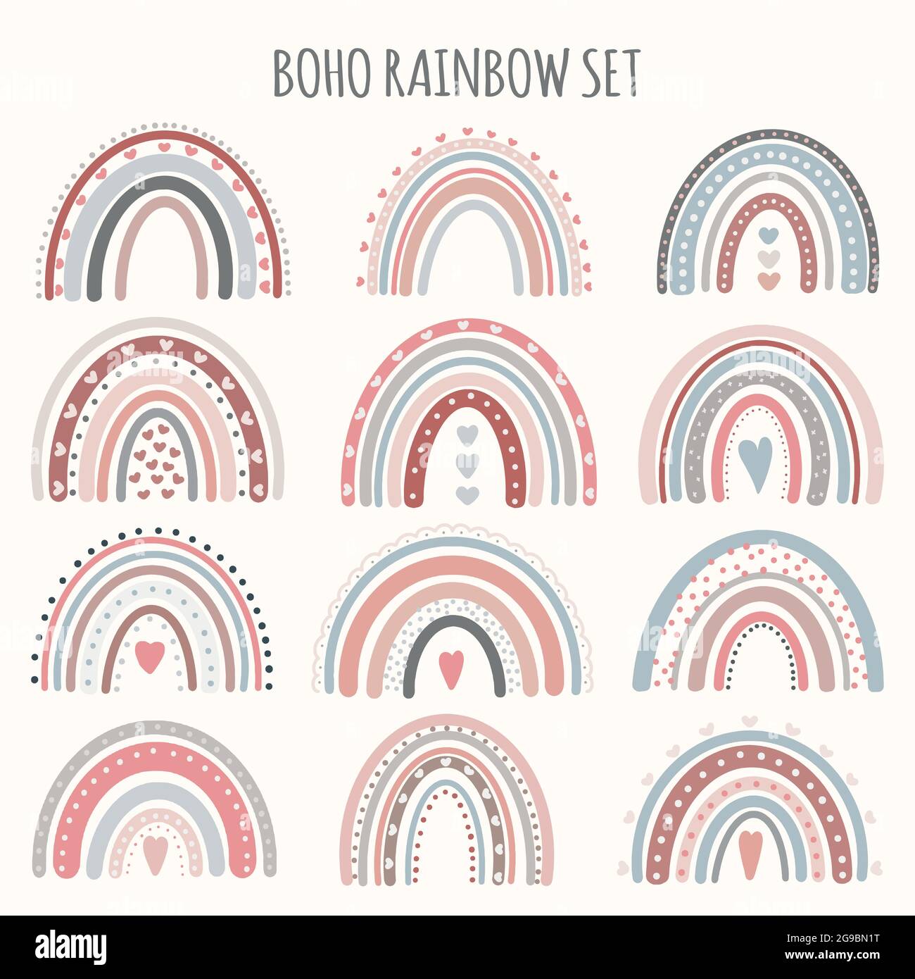 Cute vector pastel rainbow set on white background printable poster for ...