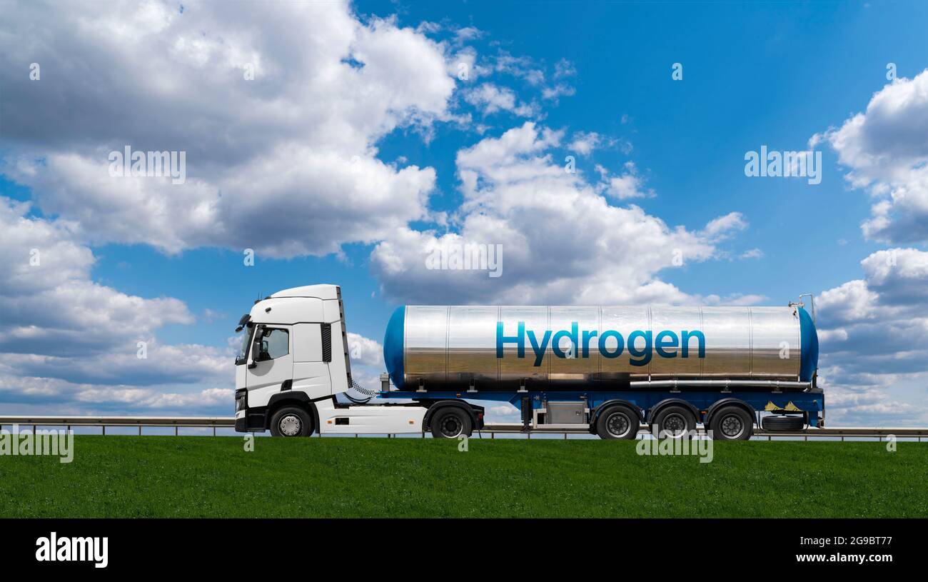 Truck with hydrogen tank trailer. Concept Stock Photo - Alamy
