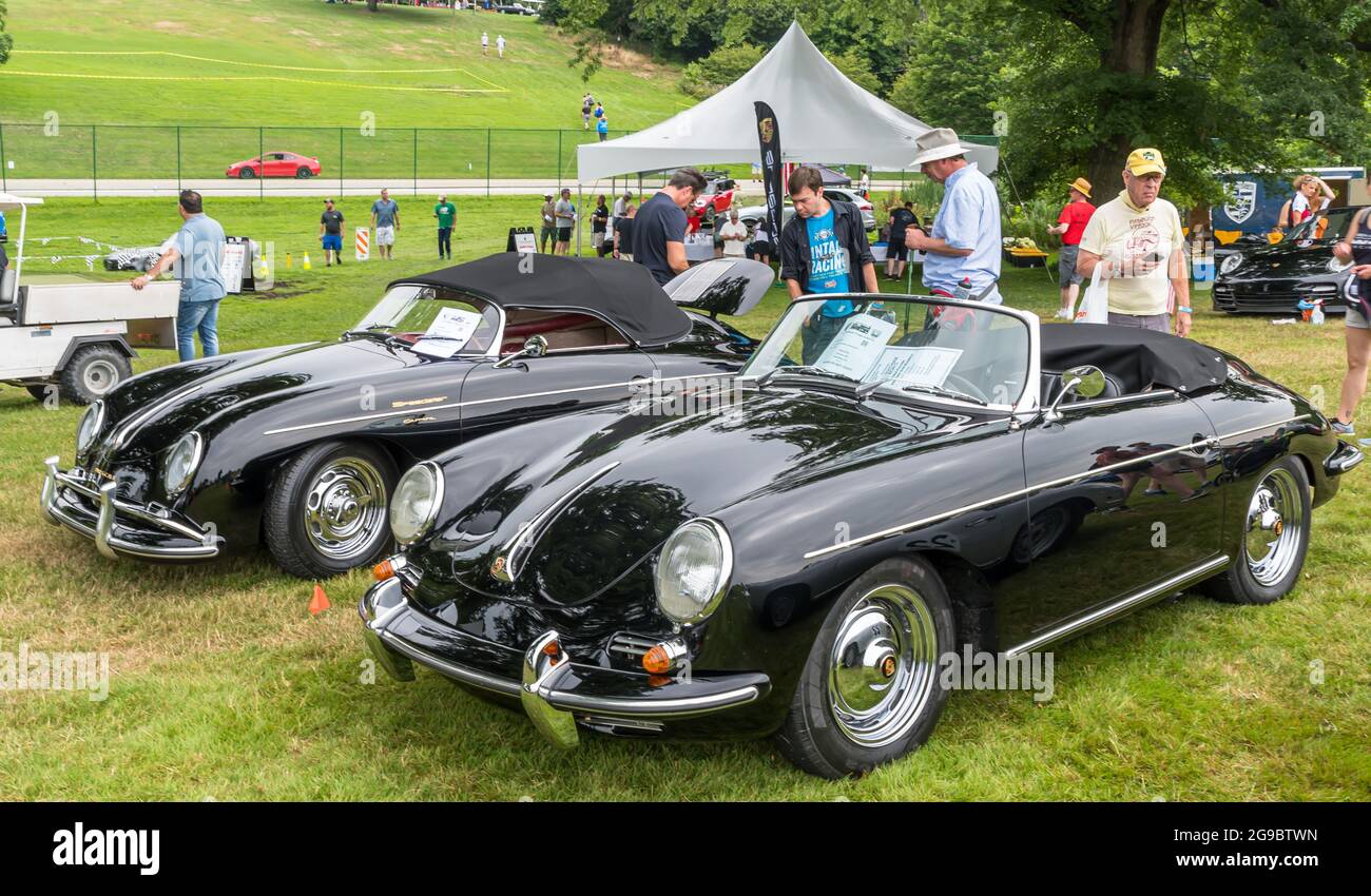 Two black Porsche, a 1957, 62 on display at the Pittsburgh Vintage ...